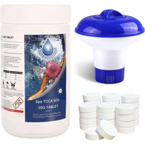 1Kg 90% Chlorine Tablets Slow Release with Floating Dispenser 50 x 20g Kit