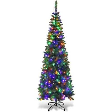7FT Prelit Green Pencil Christmas Tree Multicolour LEDs