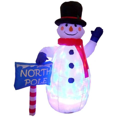 Pre Lit Mains Powered Auto Inflatable North Pole Snowman with 4 Multi ...