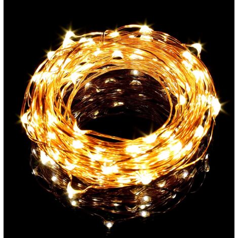 100 Warm White Micro Rice Copper Wire LED Battery Fairy String Lights ...