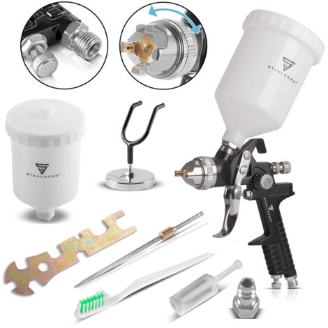 STAHLWERK Pistolet à peinture HVLP SG-600 ST avec buse de 1,4 mm et godet gravité de 600 ml