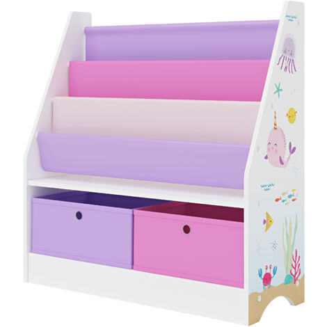 Kinderregal Neda Ozean-Motiv Weiß/Rosa/Lila [en.casa]