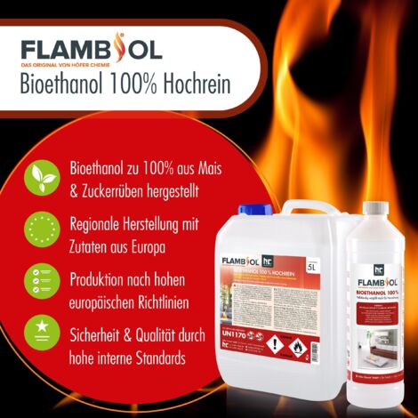 Höfer Chemie Gmbh – Bioéthanol 100% pur 24 x 1 L – Combustible ...