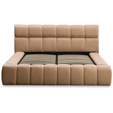 Lit-coffre avec rebords matelassés Challow 140x190cm Tissu Beige