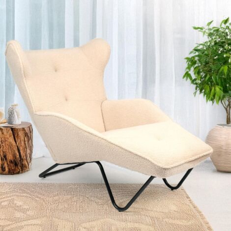 Fauteuil méridienne style bergère relax Shirley Tissu bouclette Beige