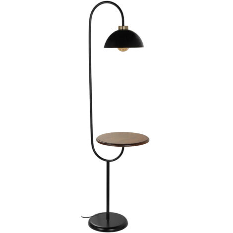 Lampadaire avec tablette Amaud H165cm Métal Noir et Bois Naturel