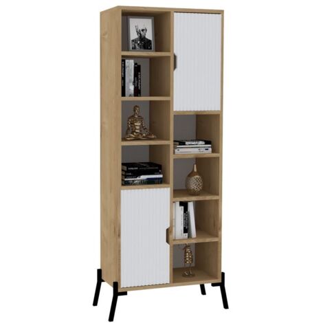 Bibliothèque 2 portes Shilvi L58,6xH160cm Chêne et Blanc
