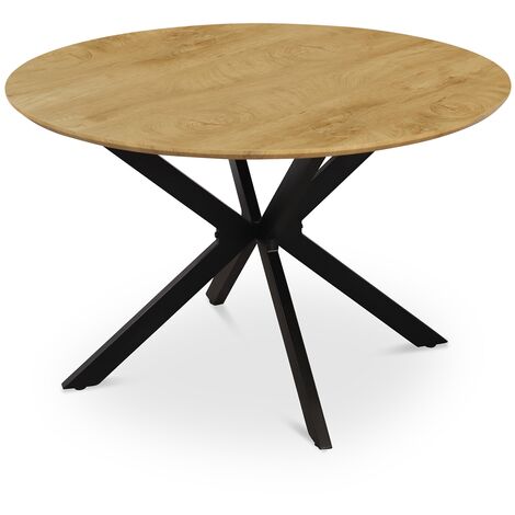 DERRY - Table à manger ronde en bois et métal noir