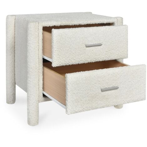 VOKIA - Table de chevet 2 tiroirs effet peau de mouton blanc