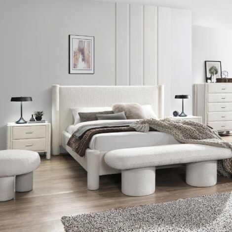 VOKIA - Table de chevet 2 tiroirs effet peau de mouton blanc