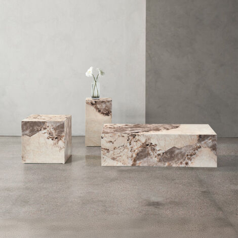 ISBEL - Table basse rectangulaire marbre d'ingénierie beige et marron