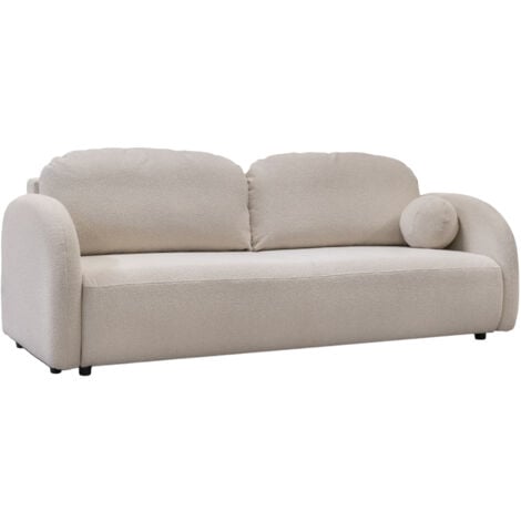 SYNA - Canapé 3 places convertible en tissu bouclette beige