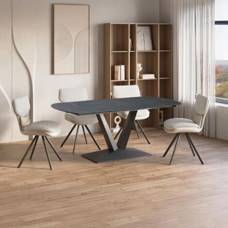 DELIA - Table à manger extensible en céramique noir