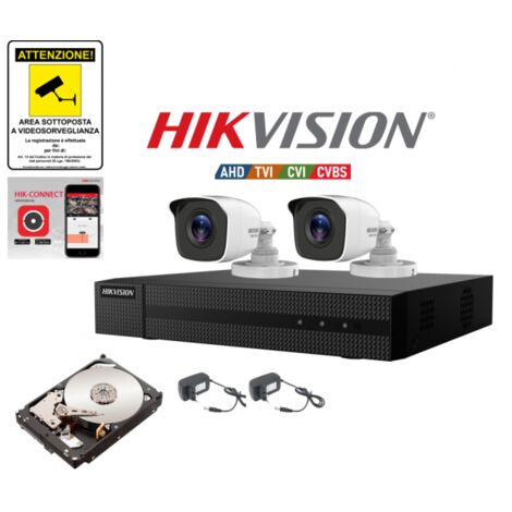 KIT VIDEOSORVEGLIANZA HIKVISION DVR 4 CANALI 2 TELECAMERE 2 MPX HD 500 GB