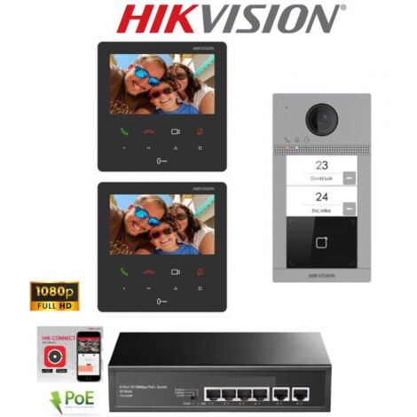 VIDEOCITOFONO KIT BIFAMILIARE HIKVISION IP INTERCOM POE 2 MONITOR 4,3 ...