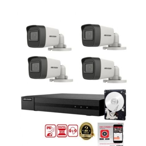 KIT VIDEOSORVEGLIANZA HIKVISION DVR 4 CANALI 4 TELECAMERE BULLET 5MPX ...