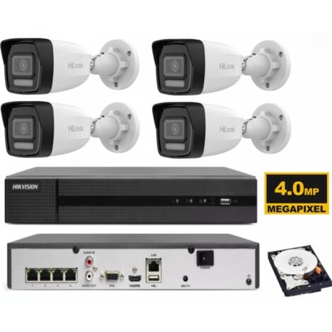 KIT videosorveglianza ip POE Hikvision Nvr 4 canali 4K 4 telecamere 4 MP microfono hdd 1TB