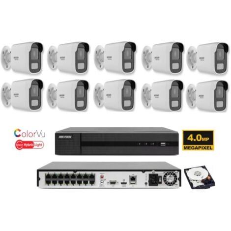 KIT videosorveglianza ip POE Hikvision Nvr 16 canali 4K 10 telecamere Smart Hybrid ColorVu 4 MP ...
