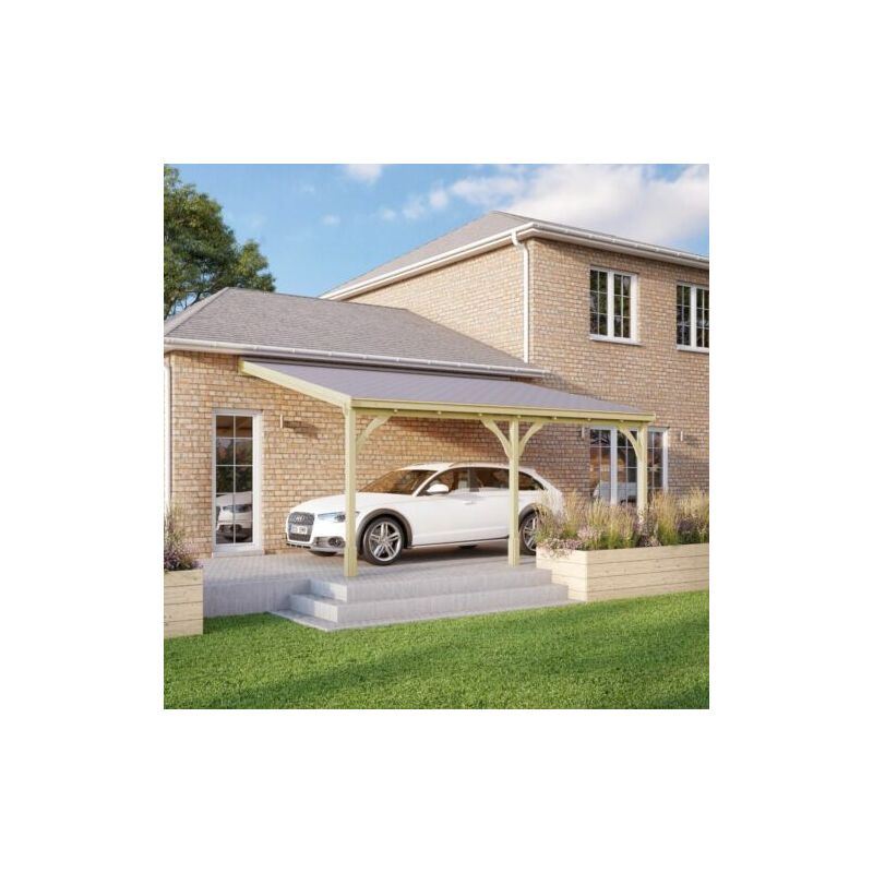 Felt Shingle Roof Car Port 3 Post - Wood - L350 x W650 cm - Light Green