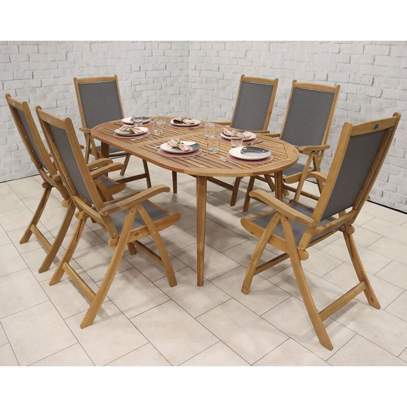 Ellipse 6 Seater Dining Set with Folding High Back Armchairs and Fixed ...