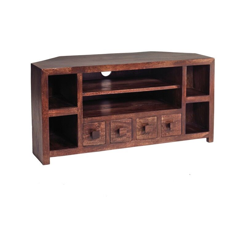 Toko Dark Mango Corner TV Unit - Solid Mango Wood - L45 x W110 x H55 cm