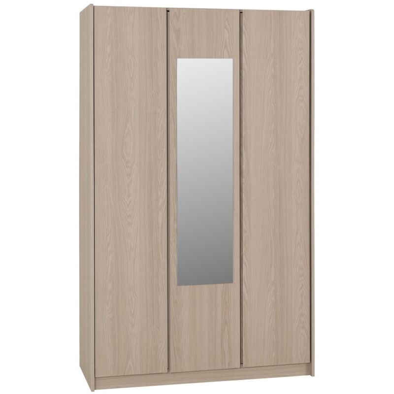 Paris 3 Door Mirrored Wardrobe - L50 x W120 x H200 cm - Smoked Ash Effect