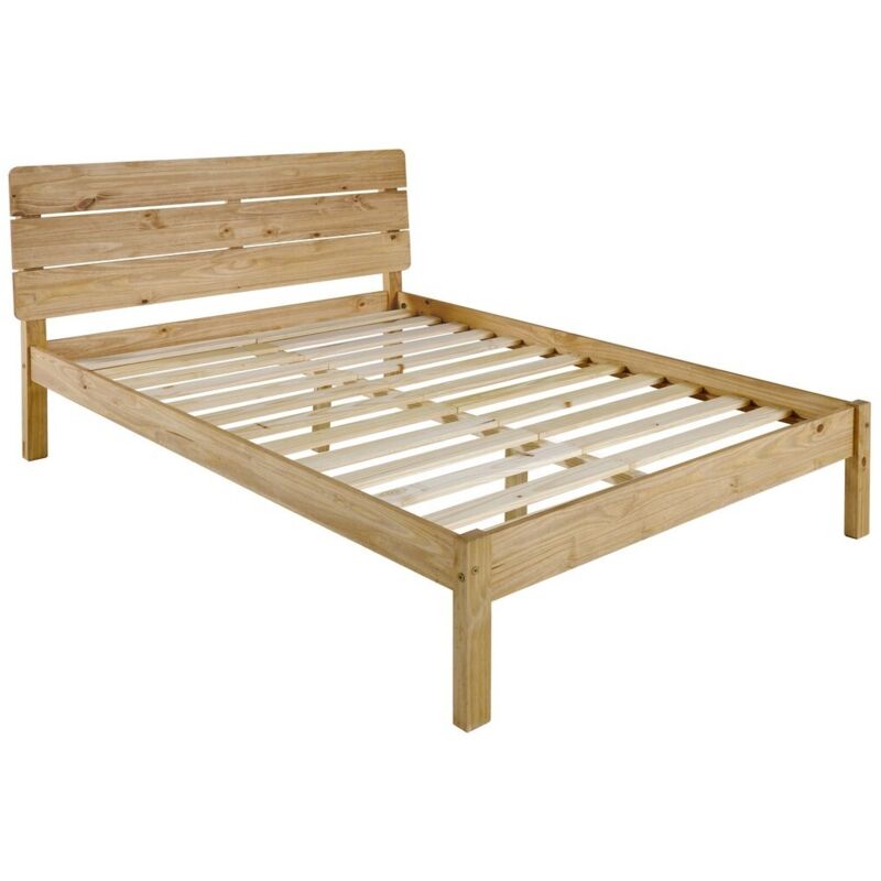 Ronan 4 Feet 6 Inches Bed Frame - L201 x W150 x H98 cm - Waxed Pine