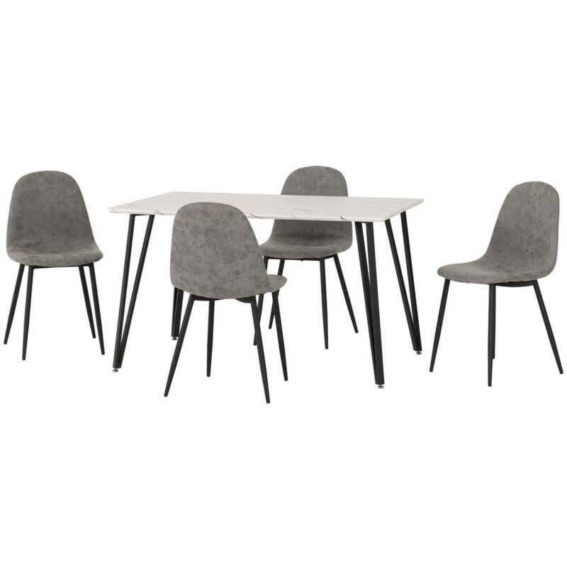 Marlow & Athens Indoor Dining Set with 4 Chairs - White Marble/Grey