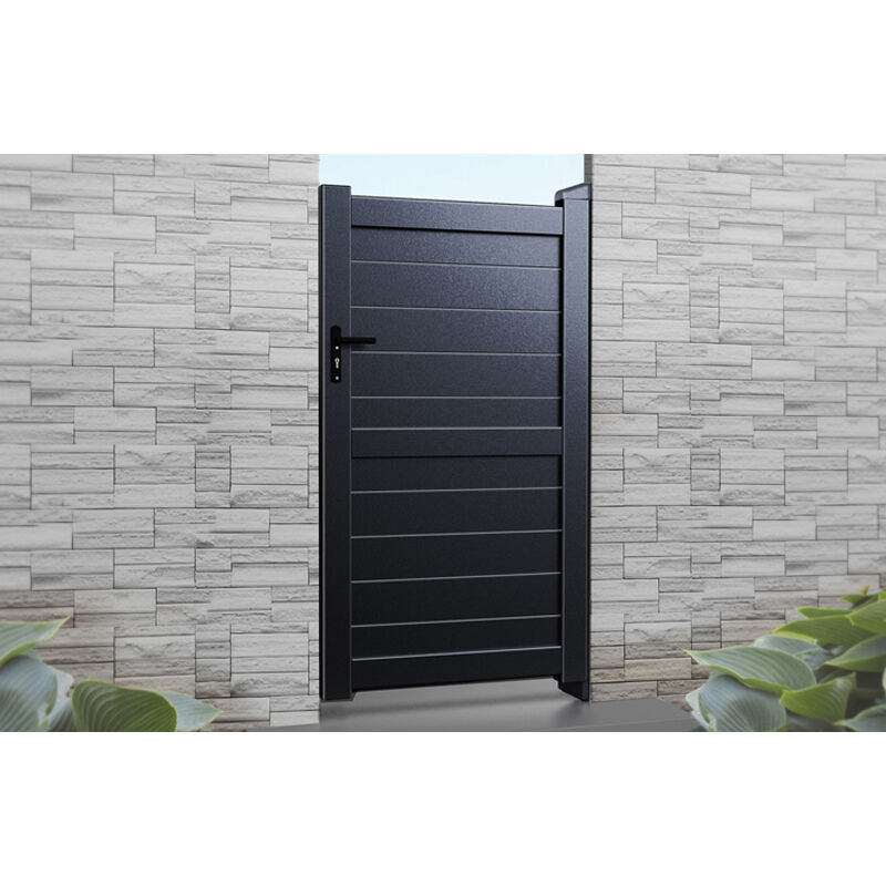 Pedestrian Gate 1000x2000mm Black - Horizontal Solid Infill and Flat Top