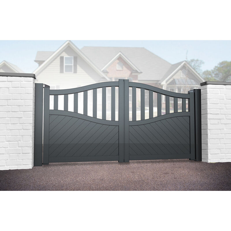 Double Swing Gate 3250x1600mm Grey - Diagonal Solid Infill and Bell ...