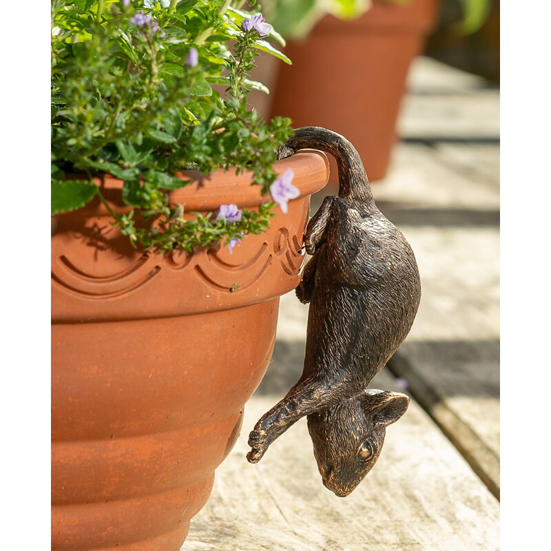 Antique Bronze Coloured Mouse Pot Buddy Plant Pot Hanger - L10.5 x W4.5 ...