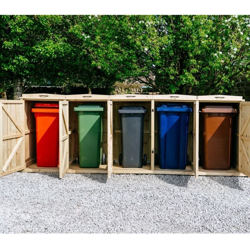 Chatburn Quintet Wheelie Bin Store - Timber - L80.4 x W319.5 x H120 cm - Fits 2 x 180L or 2 x ...