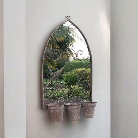 Rusty Wall Mirror with Triple Planter - Distressed Metal - L15 x W45 x ...