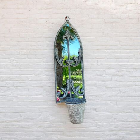 Rusty Wall Mirror with Single Planter - Distressed Metal - L15 x W20 x ...