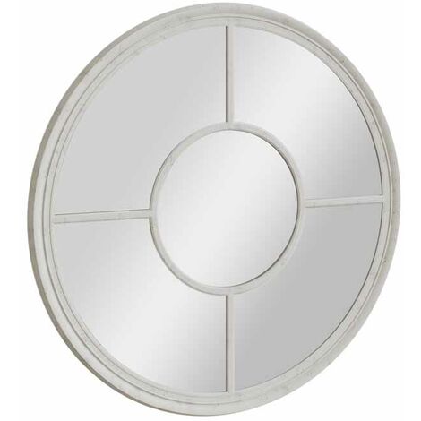 Round Window Mirror - Glass/MDF - L100 x W2 x H100 cm - Distressed White