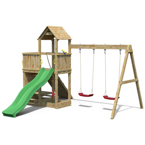 Floppi Summit Seeker Scramble with Green Slide - Outdoor Play Set - Pressure Treated Wood - L443 ...