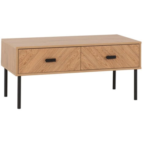 Leon 2 Drawer Coffee Table - L49.5 x W100 x H46 cm - Medium Oak Effect