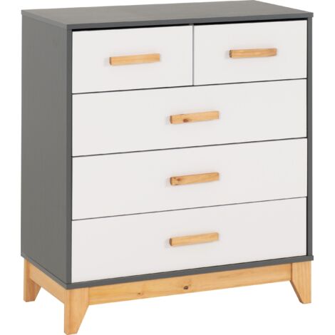 Cleveland 3+2 Drawer Chest - L40 x W80 x H92 cm - White/Grey Metal Effect