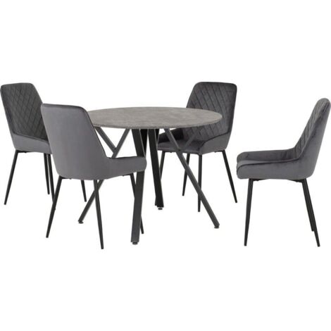 Athens Round Dining Set with Avery Chairs - Concrete Effect/Black/Grey ...