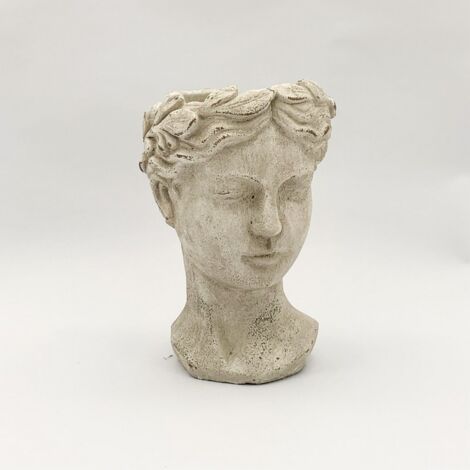 Outdoor Bust Pot Ornament - L21 x W24 x H35 cm - Cream Cement