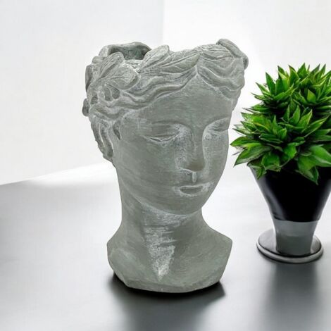 Outdoor Bust Pot Ornament - L21 x W24 x H35 cm - Grey Cement