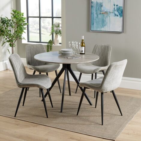 Aspen Round Dining Table with 4 Diamond Stitch Cord Fabric Dining ...