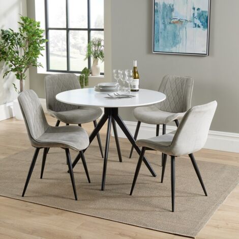 Aspen Round Dining Table with 4 Diamond Stitch Cord Fabric Dining ...