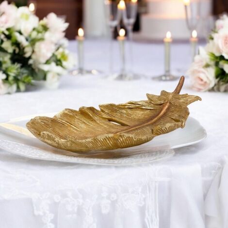 Decorative Leaf Design Tray/Platter - Resin - L35 x W16 x H7 cm - Gold ...