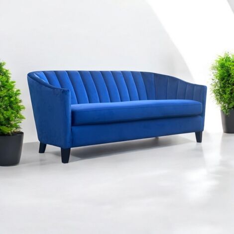3 Seater Sofa - Velvet - L74 x W189 x H80 cm - Blue