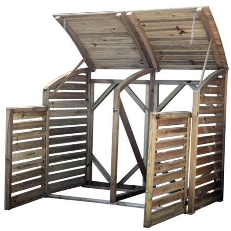 Pressure Treated Double Bin Store - Timber - L80 x W160 x H125 cm - Brown