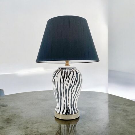 Zebra Pattern Table Lamp and Shade - Ceramic - L20 x W20 x H45 cm ...