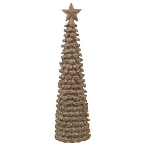 Large Cedar Tree with Star - Resin - L10 x W10 x H38 cm - Beige