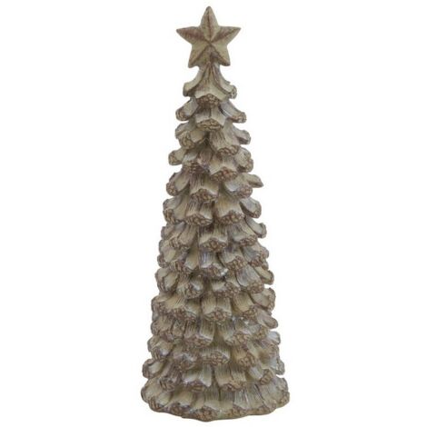 Small Cedar Tree with Star - Resin - L6 x W6 x H17 cm - Beige