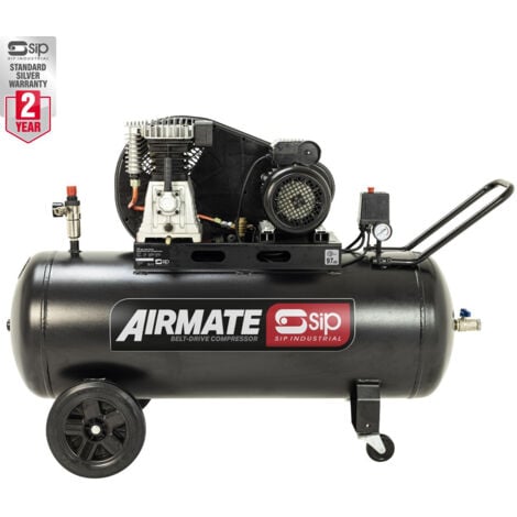 SIP BD 3HP 150 Litre Belt Drive Compressor - L37 x W131 x H82 cm - Black